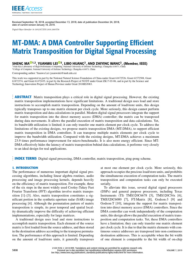 MT-DMA A DMA Controller Supporting Efficient Matrix Transposition For Digital Signal Processing ...