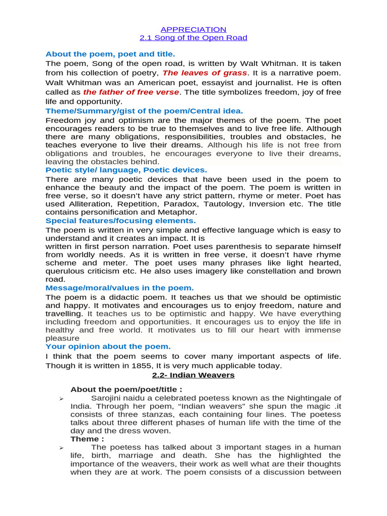 Appreciation of All the Poems (Xii) | PDF | Poetry | Poetic Devices