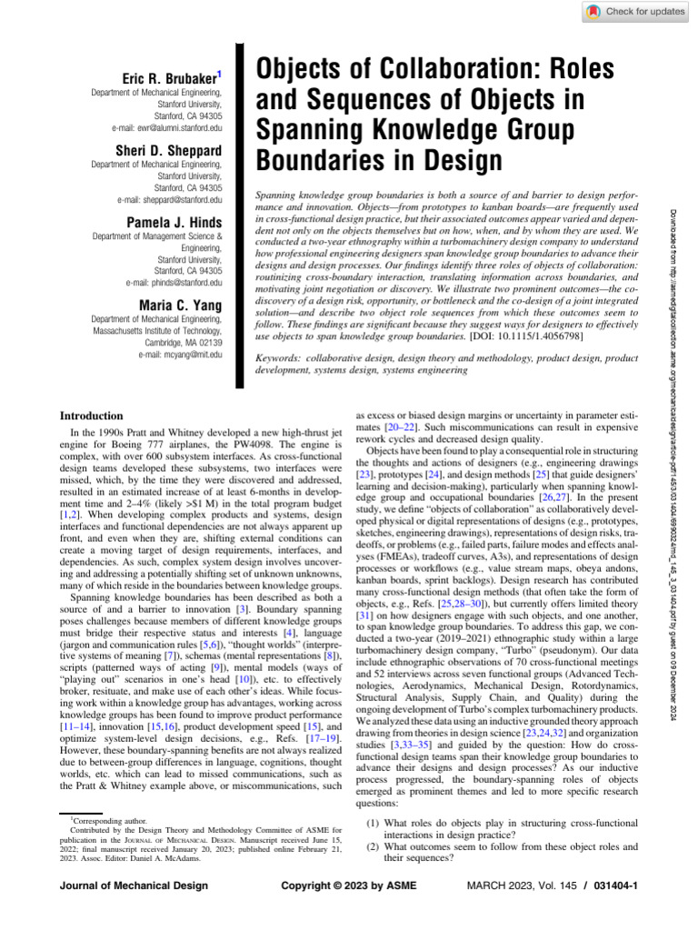 Objects of Collaboration - Roles and Sequences of Objects in Spanning Knowledge Group Boundaries ...