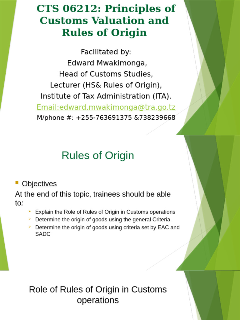 Cts 06212 Principles of Customs Valuation and Rules of Origin PP | PDF | Customs | Economies