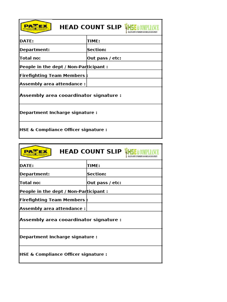 Head Count Slip Glue Plant | PDF
