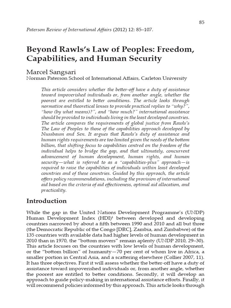 Capabilities Approach to Global Justice | PDF | John Rawls | Justice