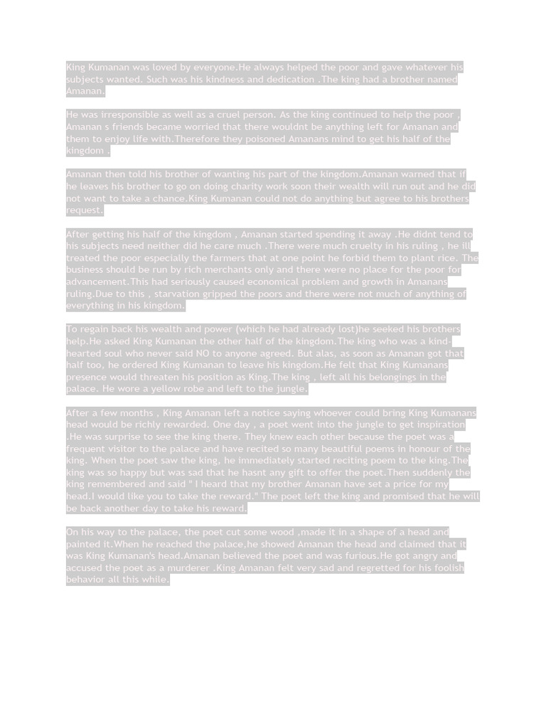 The Tale of King Kumanan and Amanan | PDF