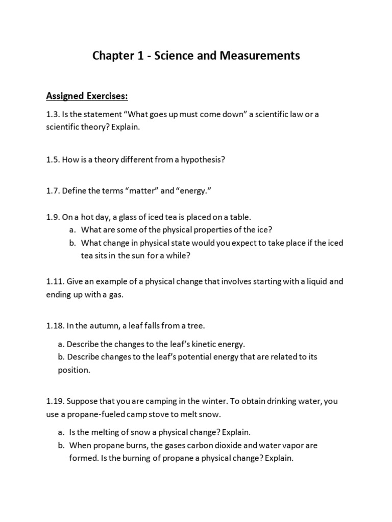 Assigned Exercises - Chapter 1 | PDF | Water | Heat Capacity