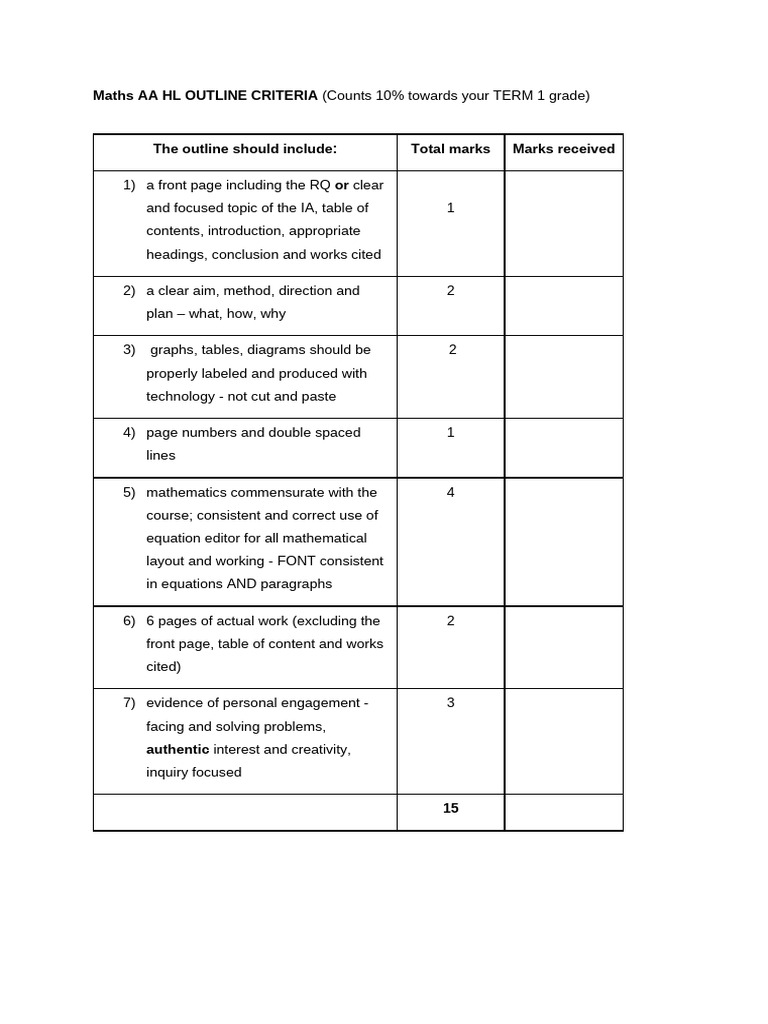 Math IA Outline Guidelines | PDF