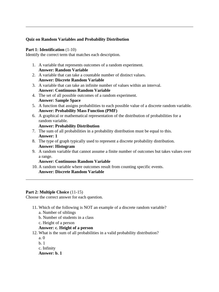 Rewiewer On Random Variables and Probability Distribution | PDF | Probability Distribution ...