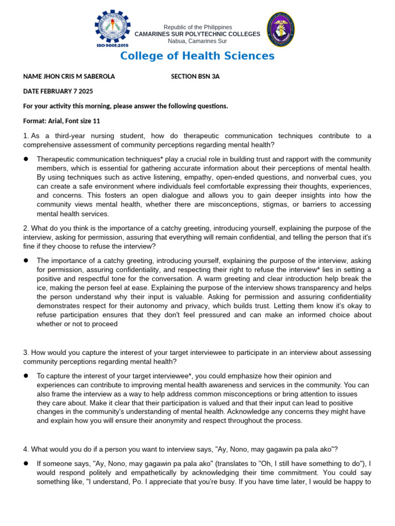 NCM 117 Bhs Lourdes Ol Act 2725 | PDF | Psychology | Behavioural Sciences