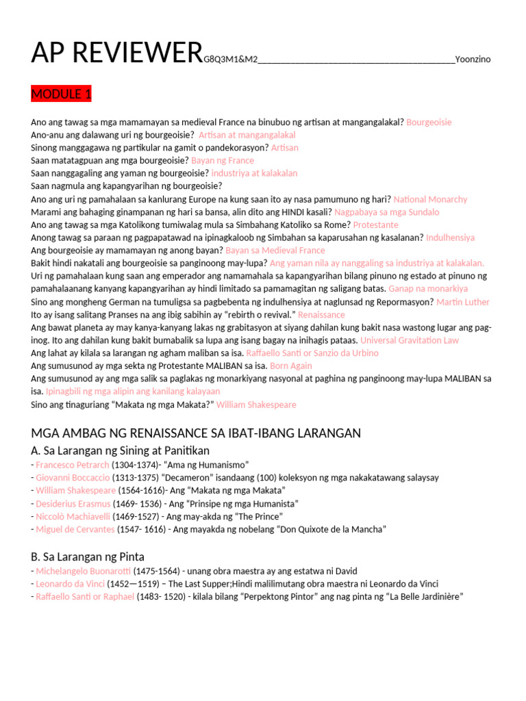 Ap Reviewer G8Q3M1M2 | PDF