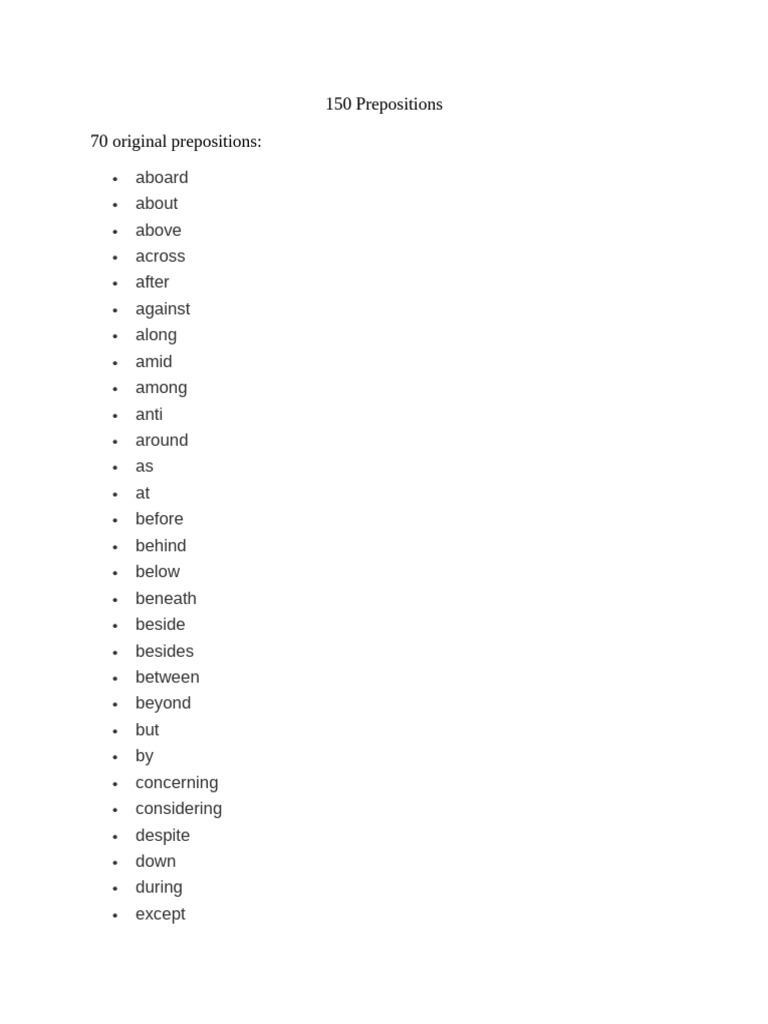 150 Prepositions | PDF