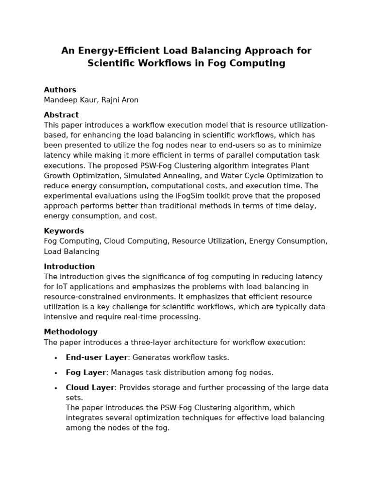 An Energy-Efficient Load Balancing Approach For Scientific Workflows in Fog Computing | PDF ...