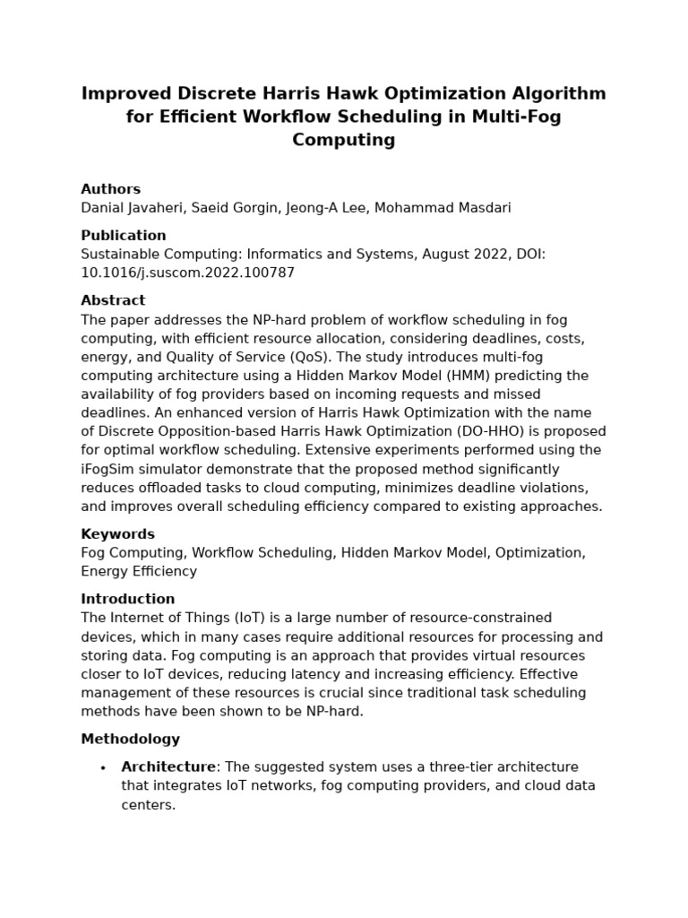 Improved Discrete Harris Hawk Optimization Algorithm For Efficient Workflow Scheduling in Multi ...