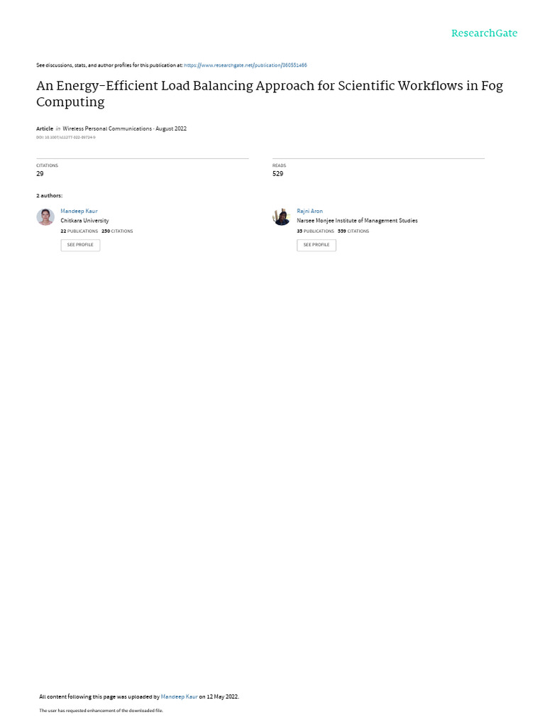 An Energy-Efficient Load Balancing Approach For Scientific Work Ows in Fog Computing | PDF ...