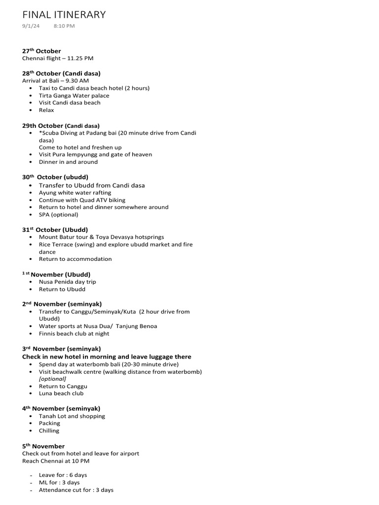 Final Itinerary | PDF