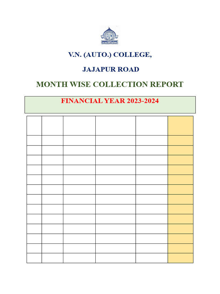 V.N. College Monthly Collection Report 2023-24 | PDF