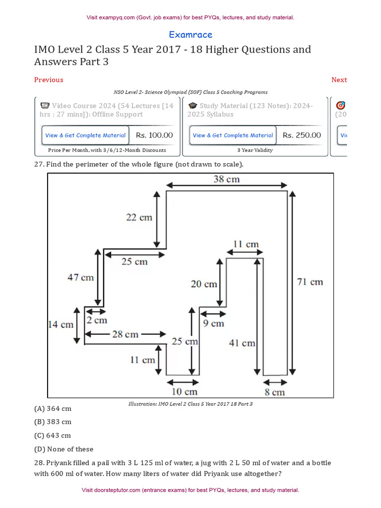 IMO Level 2 Class 5 Year 2017 18 Part 3 | PDF | Geometry