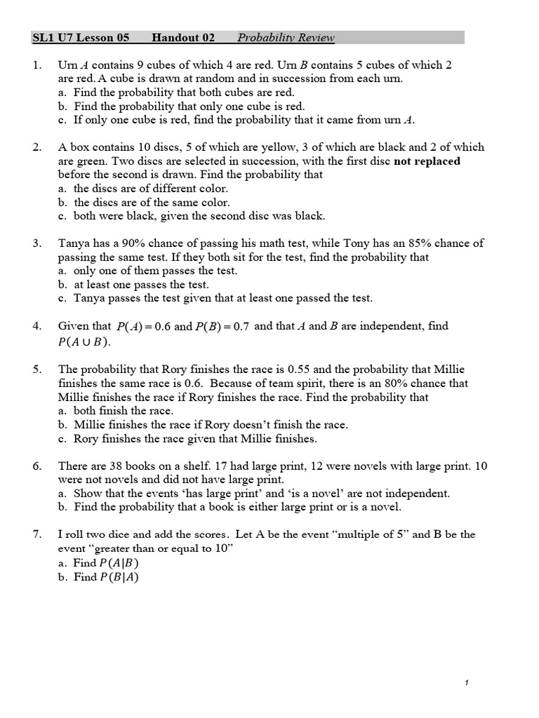 05 Handout 02 Probability Review (1) | PDF | Applied Mathematics | Probability And Statistics