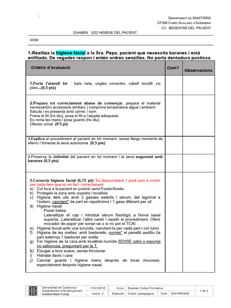 Examen 3 Pràctic UD2. Higiene Facial.docx (1) | PDF
