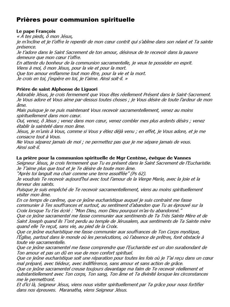 Prières pour la Communion Spirituelle | PDF | Eucharistie | Jeûne