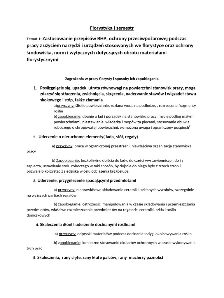 1 Florystyka I Semestr BHP | PDF