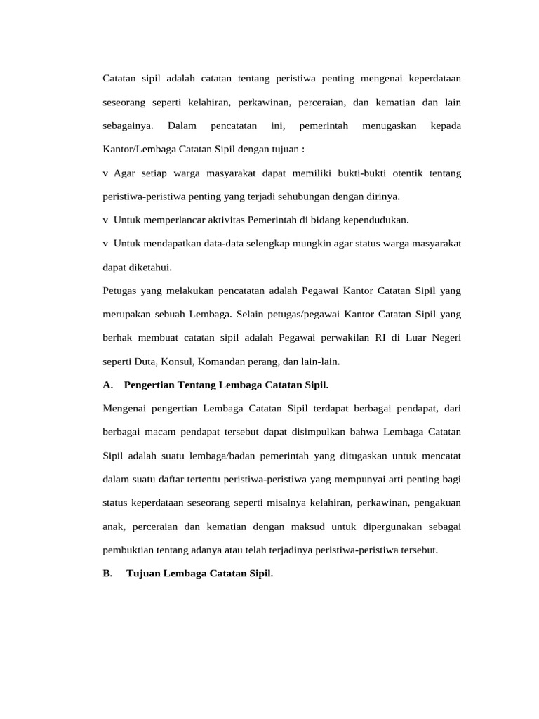 Pengertian dan Fungsi Catatan Sipil | PDF
