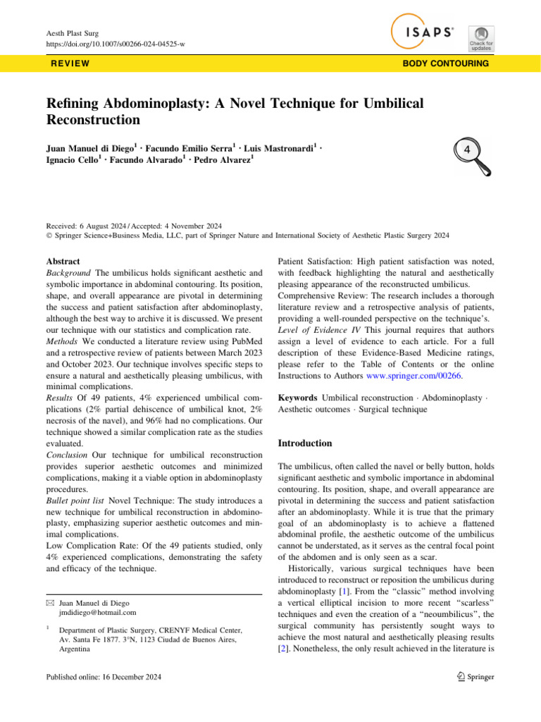 Refining Abdominoplasty - A Novel Technique For UmbilicalReconstruction ...