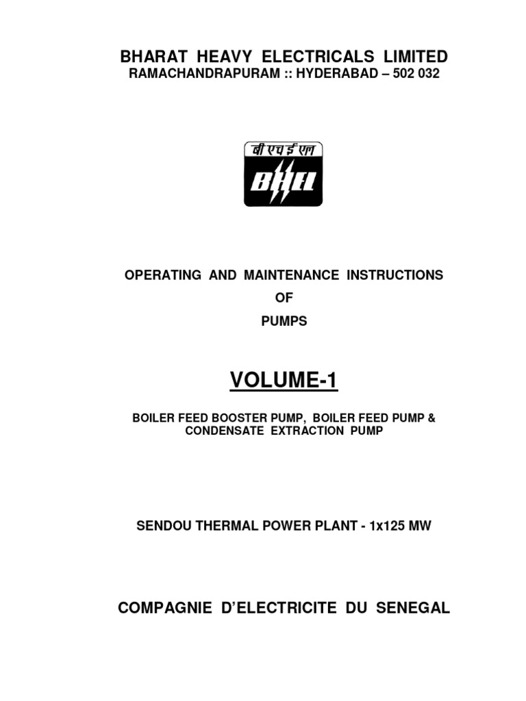 VOLUME - 1 - O&M Manuals of Pumps | PDF | Pump | Boiler