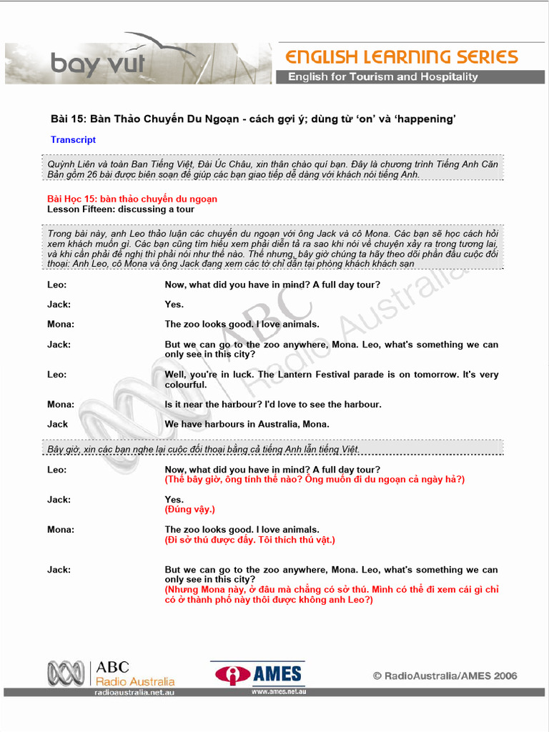 Bài 15: Bàn TH O Chuy Ndungo N - Cách G I Ý Dùng T On' Và Happening' | PDF