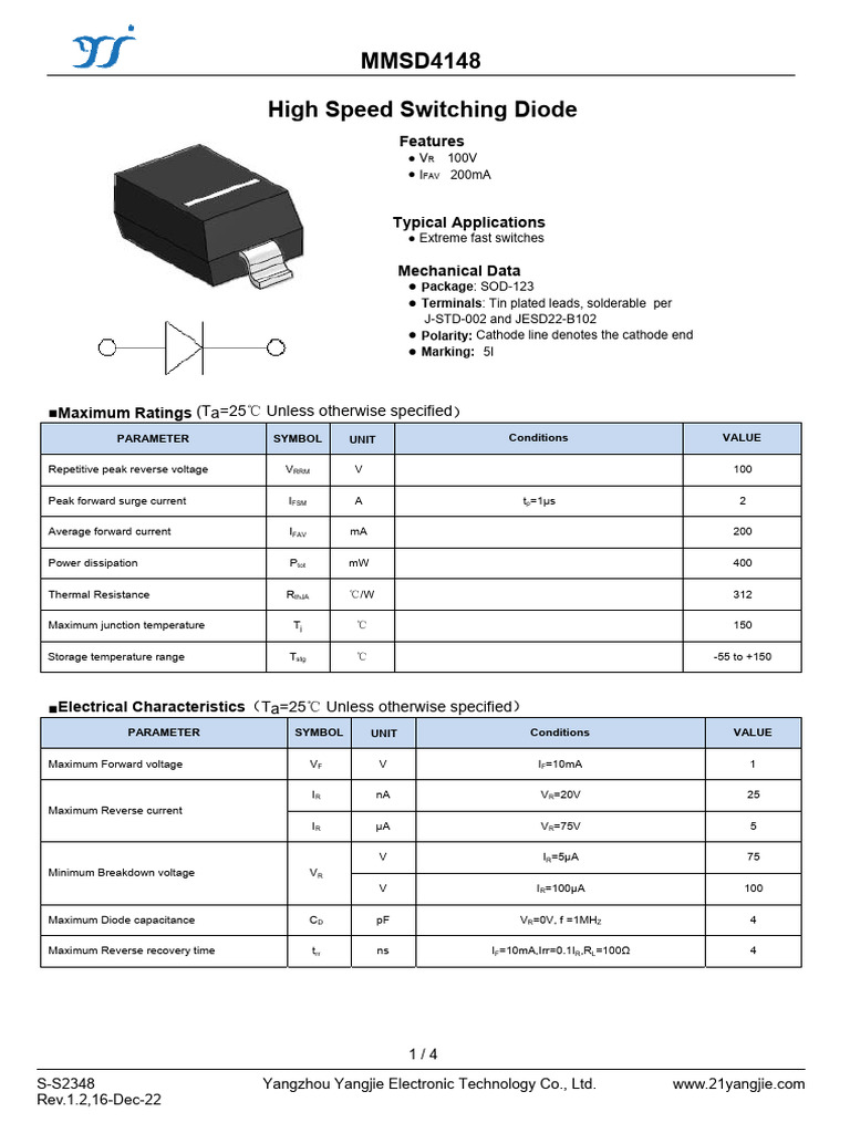 High Speed Switching Diode MMSD4148 | PDF | Diode | Electrical Equipment