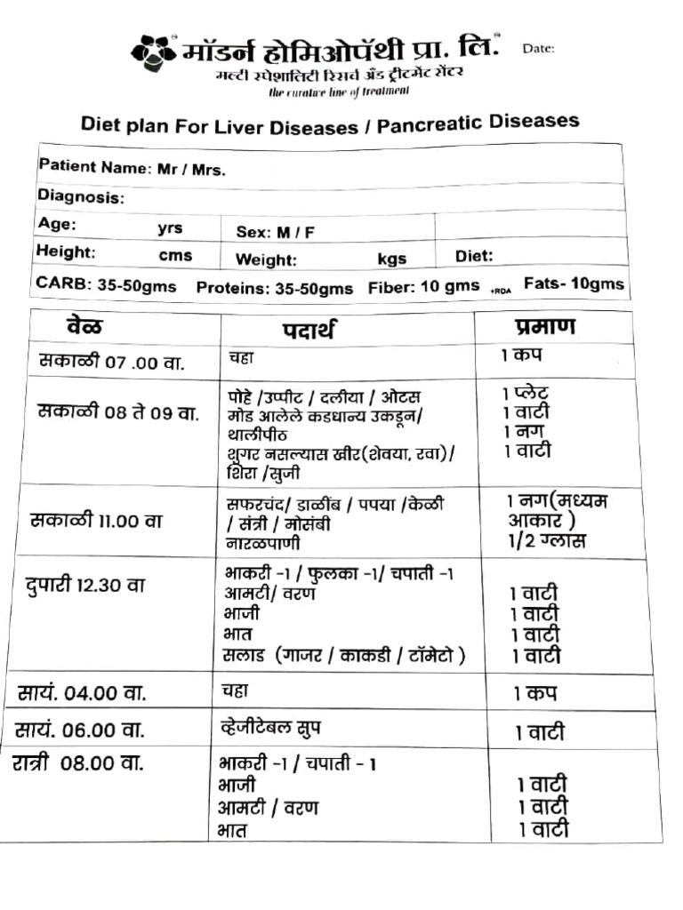 Diet Chart For Pancreatic & Liver - 240207 - 165223 (1) - 2 | PDF