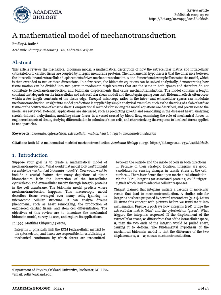 A Mathematical Model of Mechanotransduction | PDF | Integrin ...