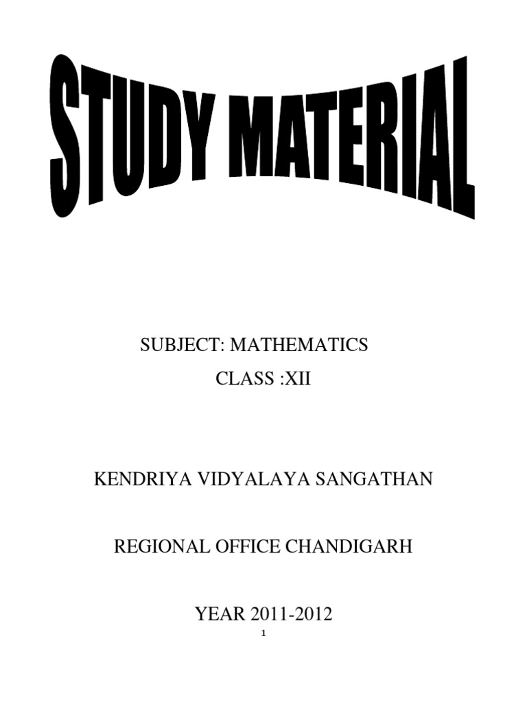 Class XII Mathematics Study Material | PDF | Area | Matrix (Mathematics)