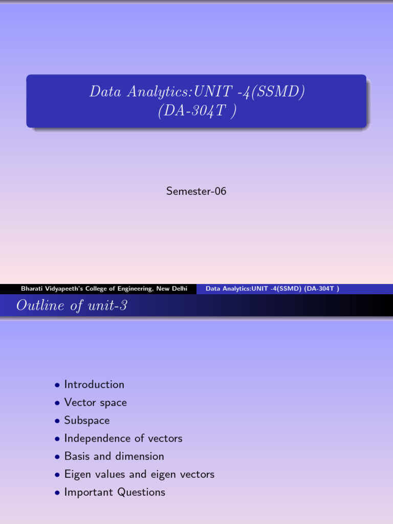 SSMD Presentation Unit4 | PDF | Eigenvalues And Eigenvectors | Basis (Linear Algebra)