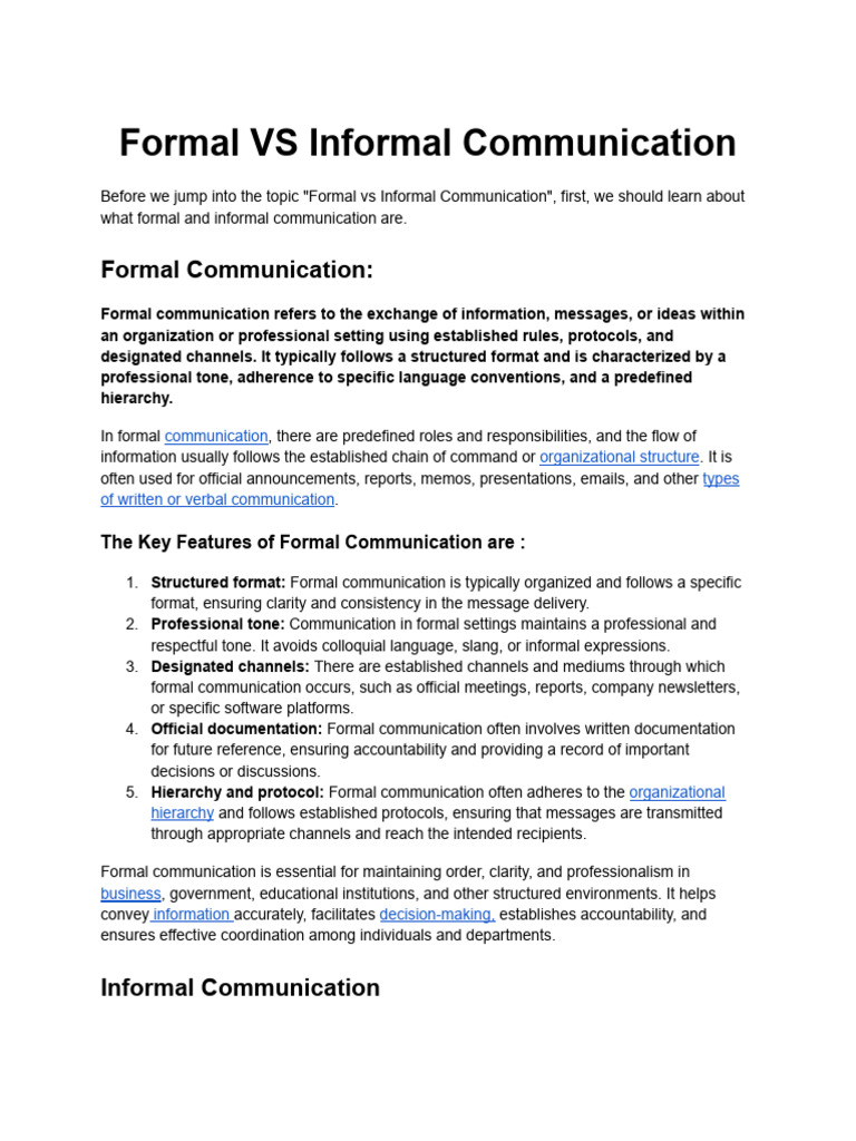 Formal vs Informal Communication | PDF | Communication | Information