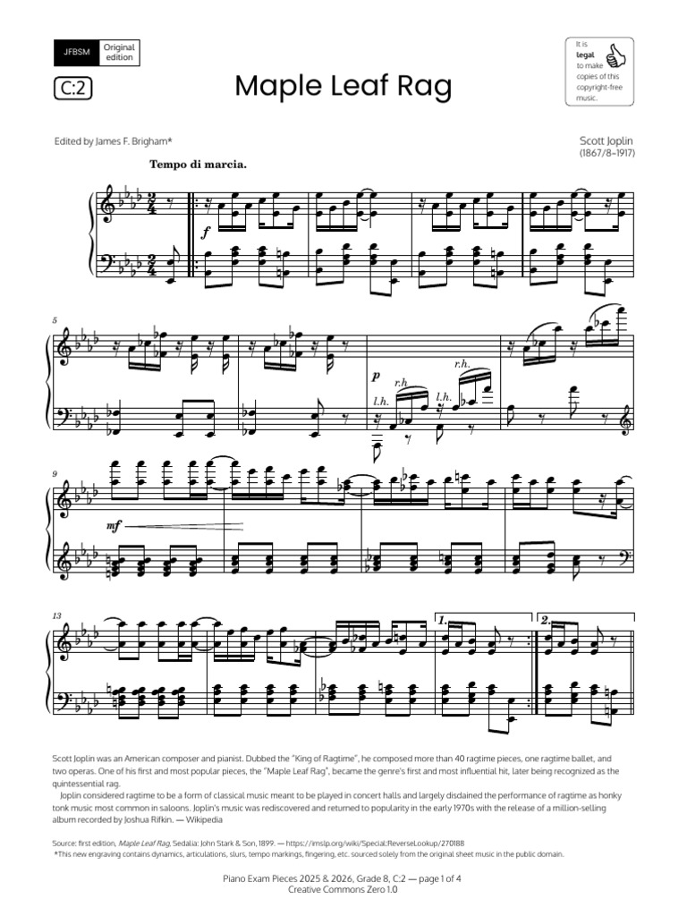Maple Leaf Rag - Joplin - ABRSM Grade 8 Piano Exam Syllabus 2025 & 2026 ...