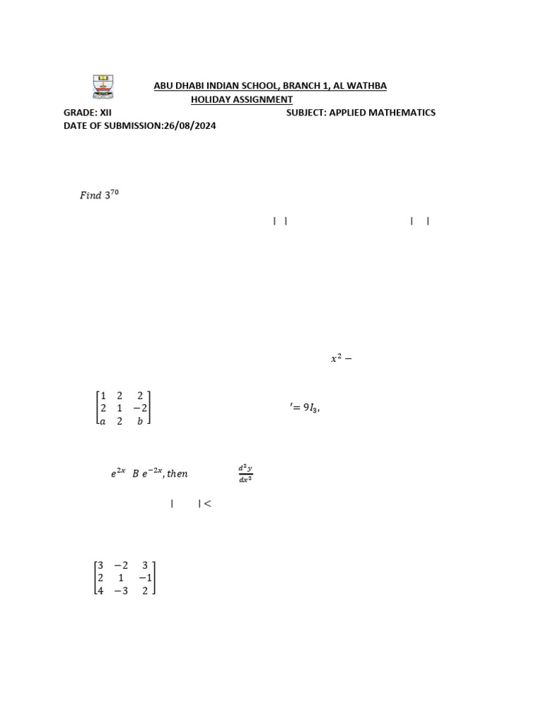 Holiday Assignment: Applied Mathematics XII | PDF | Elementary ...