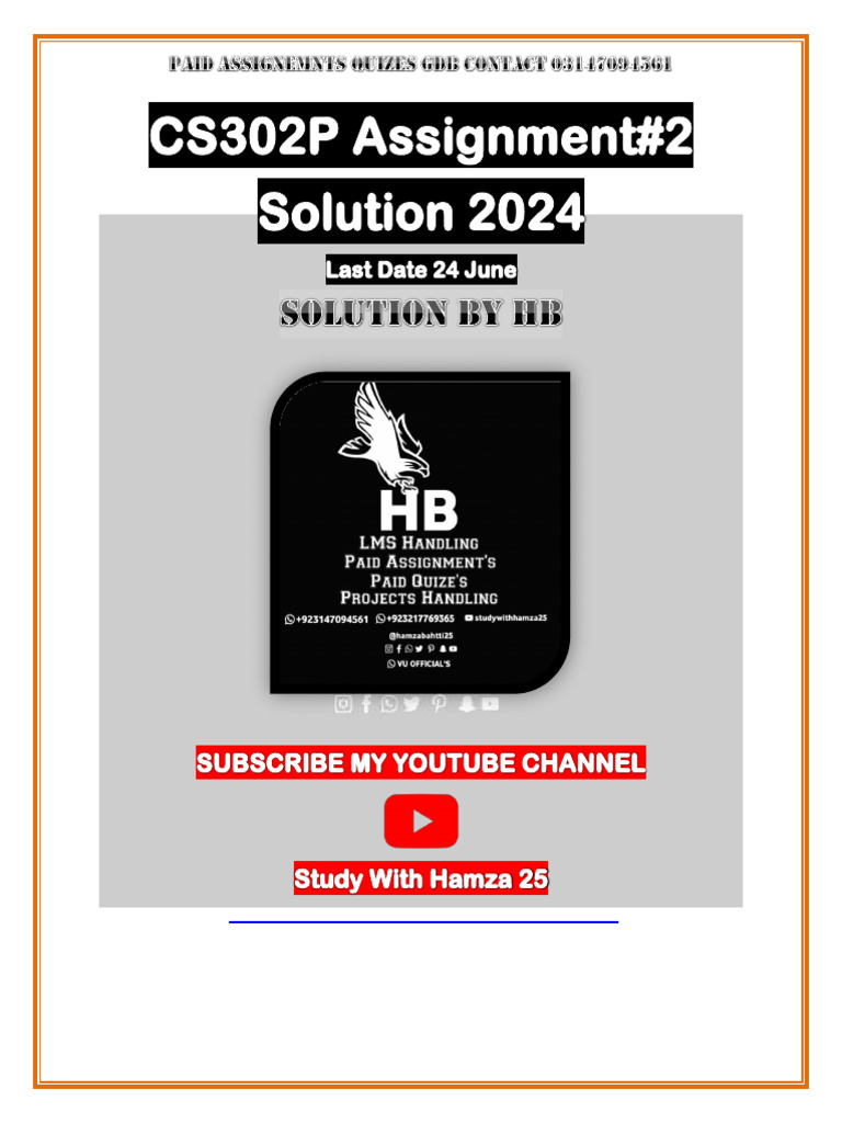 CS302P Assignment#2 Solution 2024 By HB | PDF