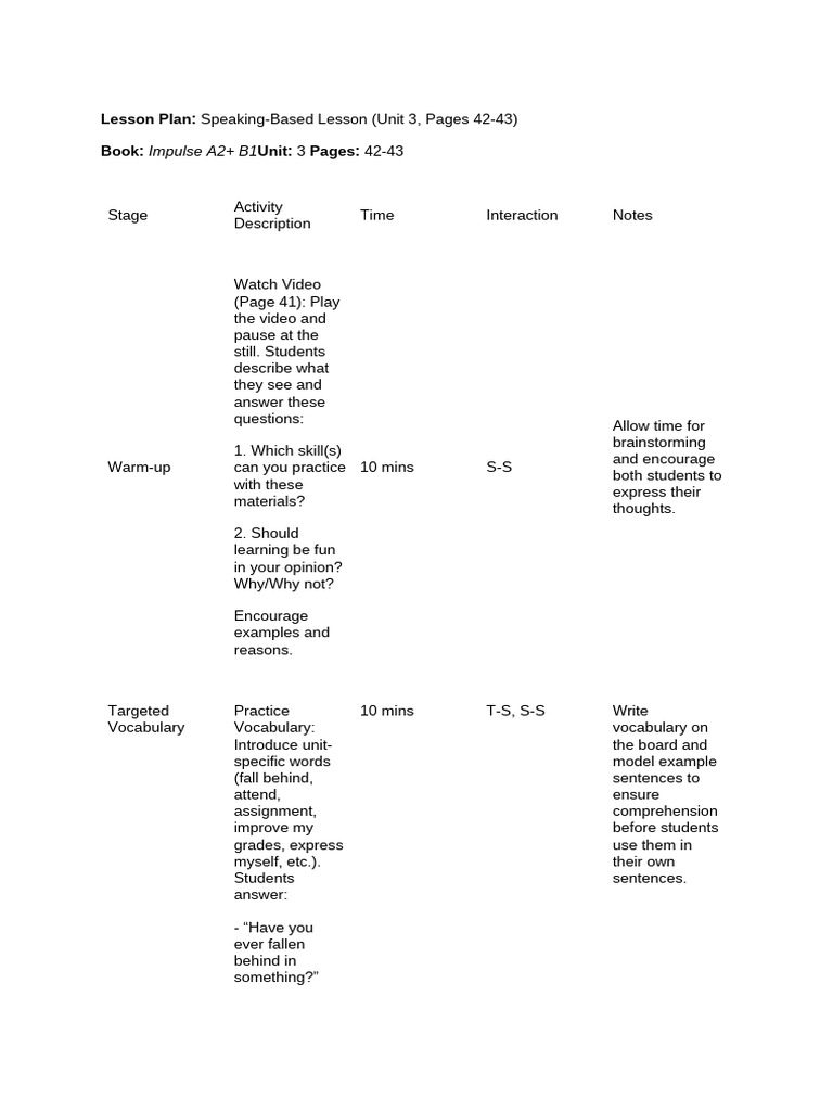 Lesson Plan Page 42 Grammar Present Perfect | PDF | Lesson Plan ...