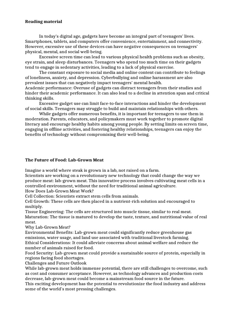 Reading material | PDF | Meat | Adolescence