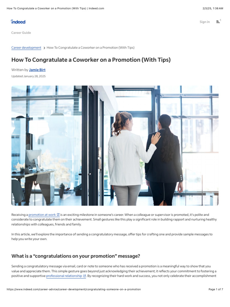 How To Congratulate A Coworker On A Promotion (With Tips) | PDF | Faq