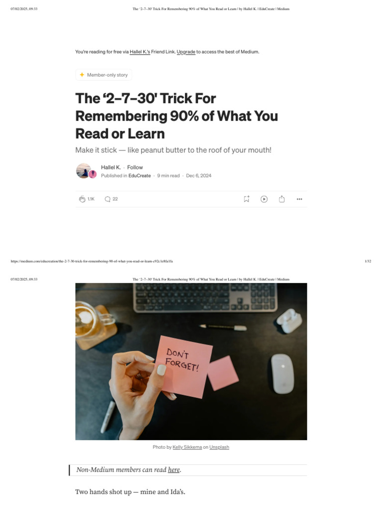 The 2-7-30' Trick For Remembering 90% of What You Read or Learn - by ...