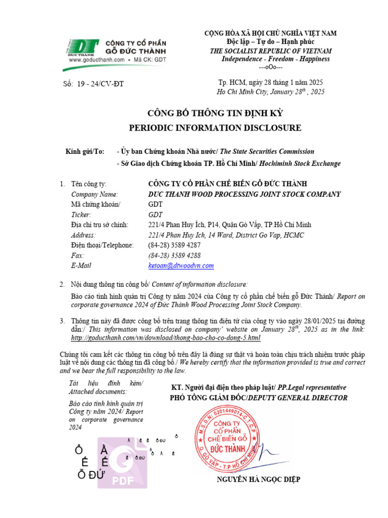 GDT - CBTT BC Tinh Hinh Quan Tri Cong Ty CA Nam 2024 - Tieng Viet Signed | PDF