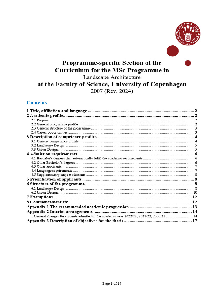 MSc Landscape Architecture Curriculum Guide | PDF | Academic Degree ...