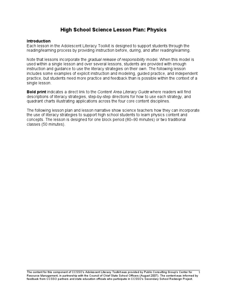 High School Physics Lesson Plan Guide | PDF | Career & Growth | Art