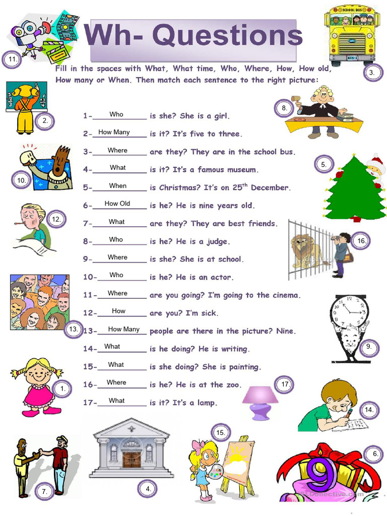 WH Questions Worksheet PDF | PDF