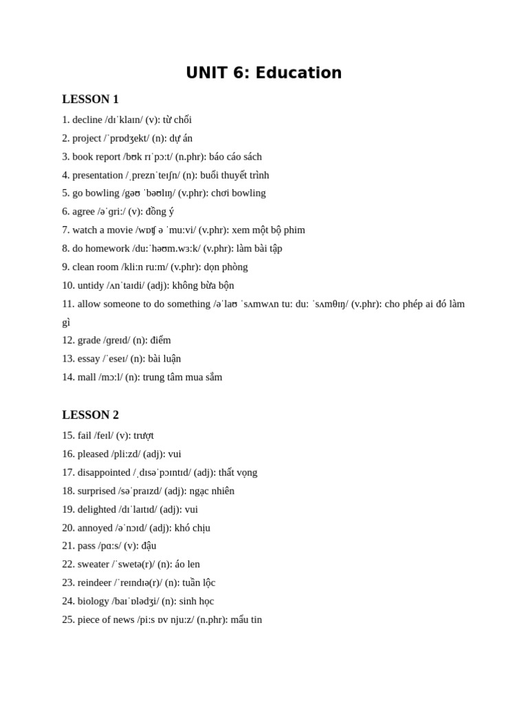 Vocabulary Unit 6 | PDF