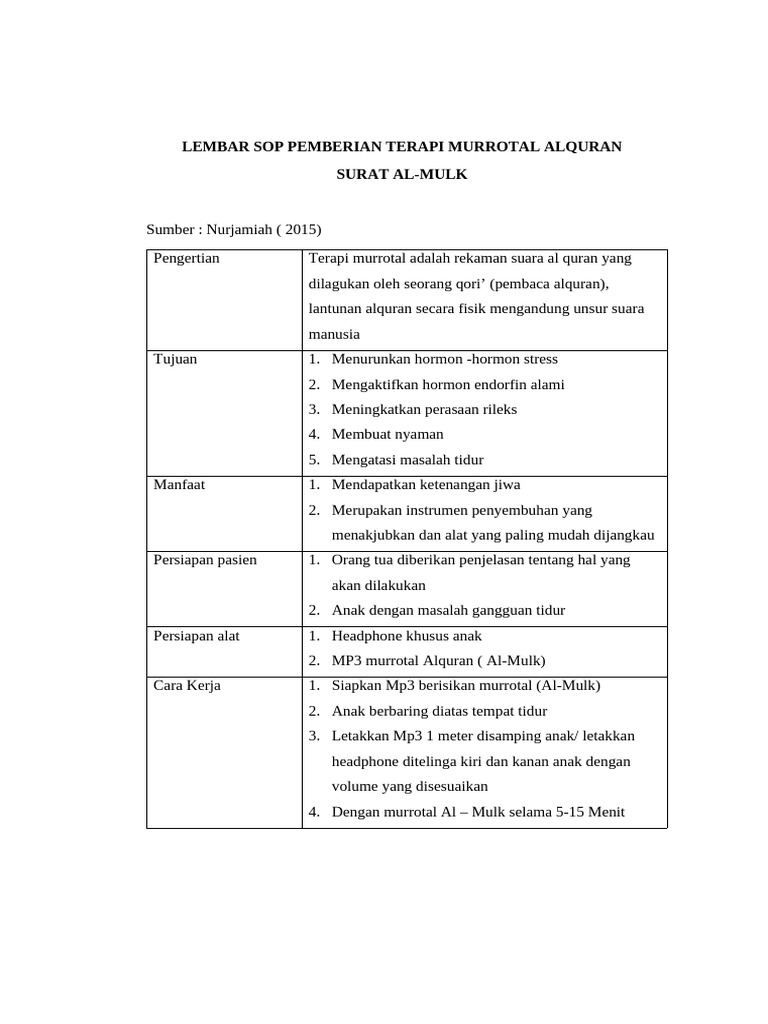 SOP Terapi Murrotal Al-Quran untuk Anak | PDF