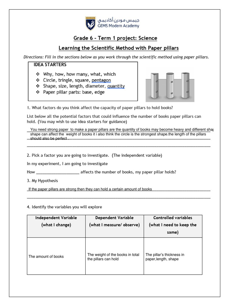 GR 6 ICSE Science Project-Learning The Scientific Method With Paper ...
