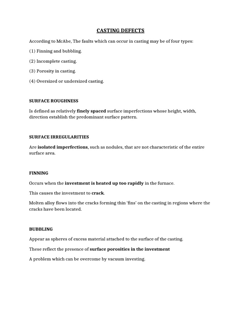 Casting Defects | PDF | Materials | Industrial Processes