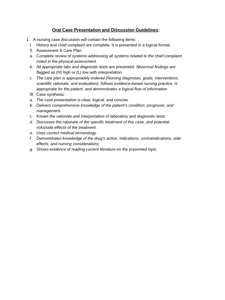 Oral Case Presentation and Discussion Guidelines | PDF | Medical Diagnosis | Medical Specialties