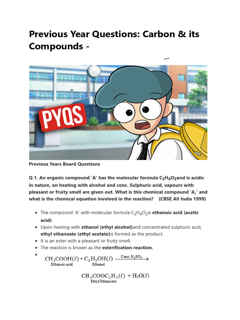 Carbon Compounds: Key Board Questions | PDF | Chemical Bond | Ester